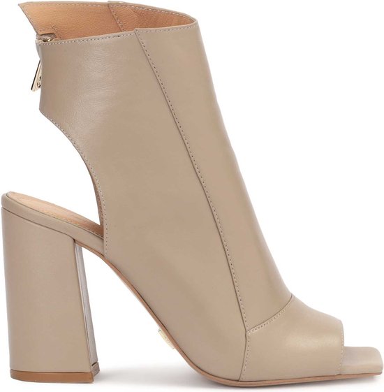 Ladies' beige peep-toe booties on a wide heel | bol