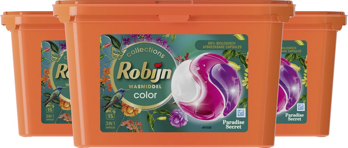 Robijn Color Paradise Secret 3-in-1 Wascapsules - 3 x 15 wasbeurten ...
