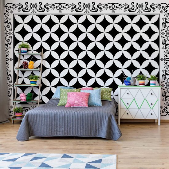 Fotobehang - Vlies Behang - Mozaïek in zwart-wit - 254 x 184 cm | bol.com