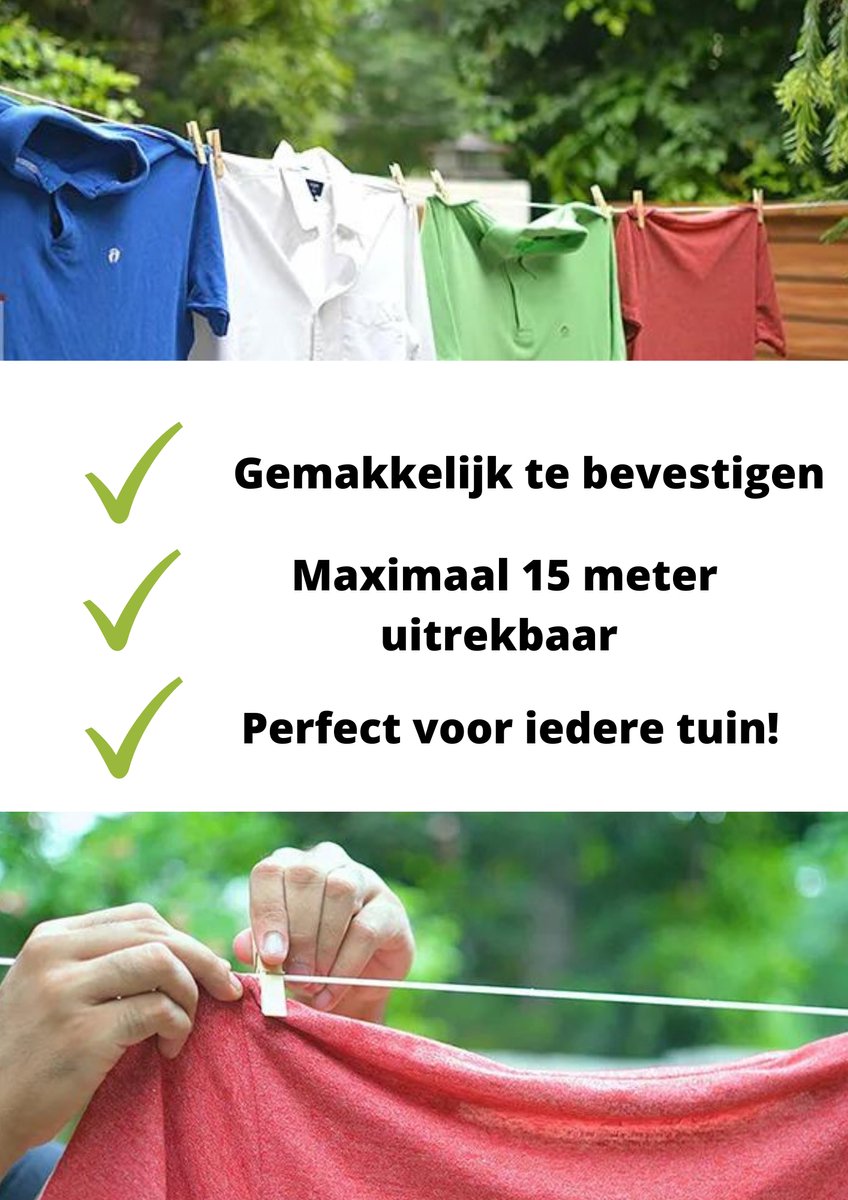 V&P Waslijn uittrekbaar - Waslijndraad - 15 meter - Wasdraad ...