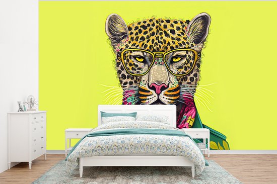 Behang - Fotobehang Panter - Dier - Bril - Kleuren - Breedte 375 cm x ...