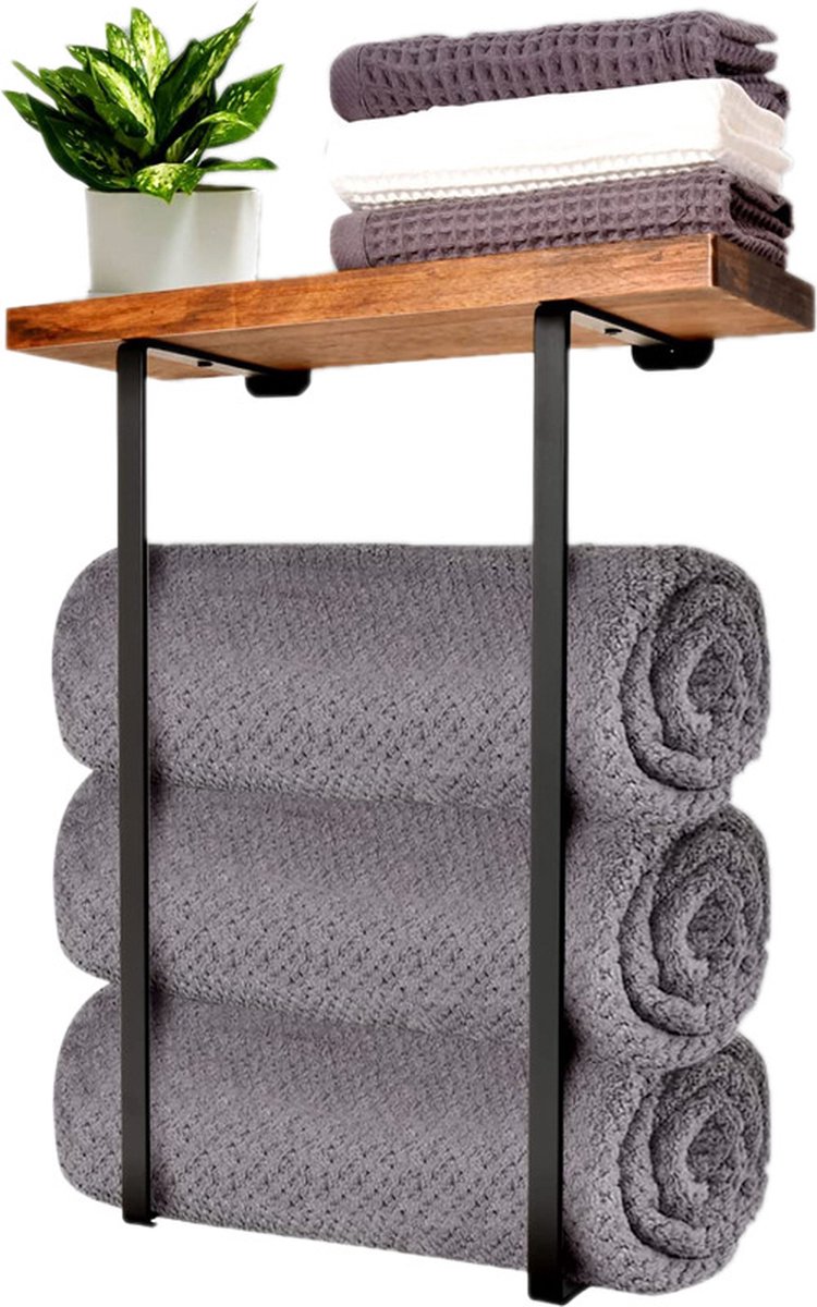 Handdoekrek met Houten Plank -Combineer Stijl en Functionaliteit-zwart ...