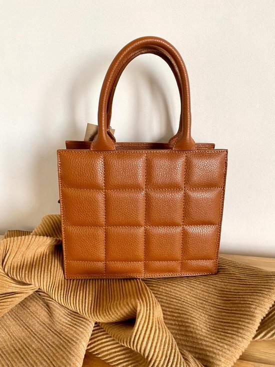 Lederen handtas - stiksels - afneembare schouderriem - bruin | bol