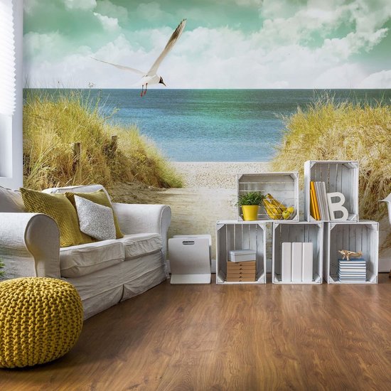 Fotobehang - Vlies Behang - Strandpad naar Zee - Duinen - Meeuw ...
