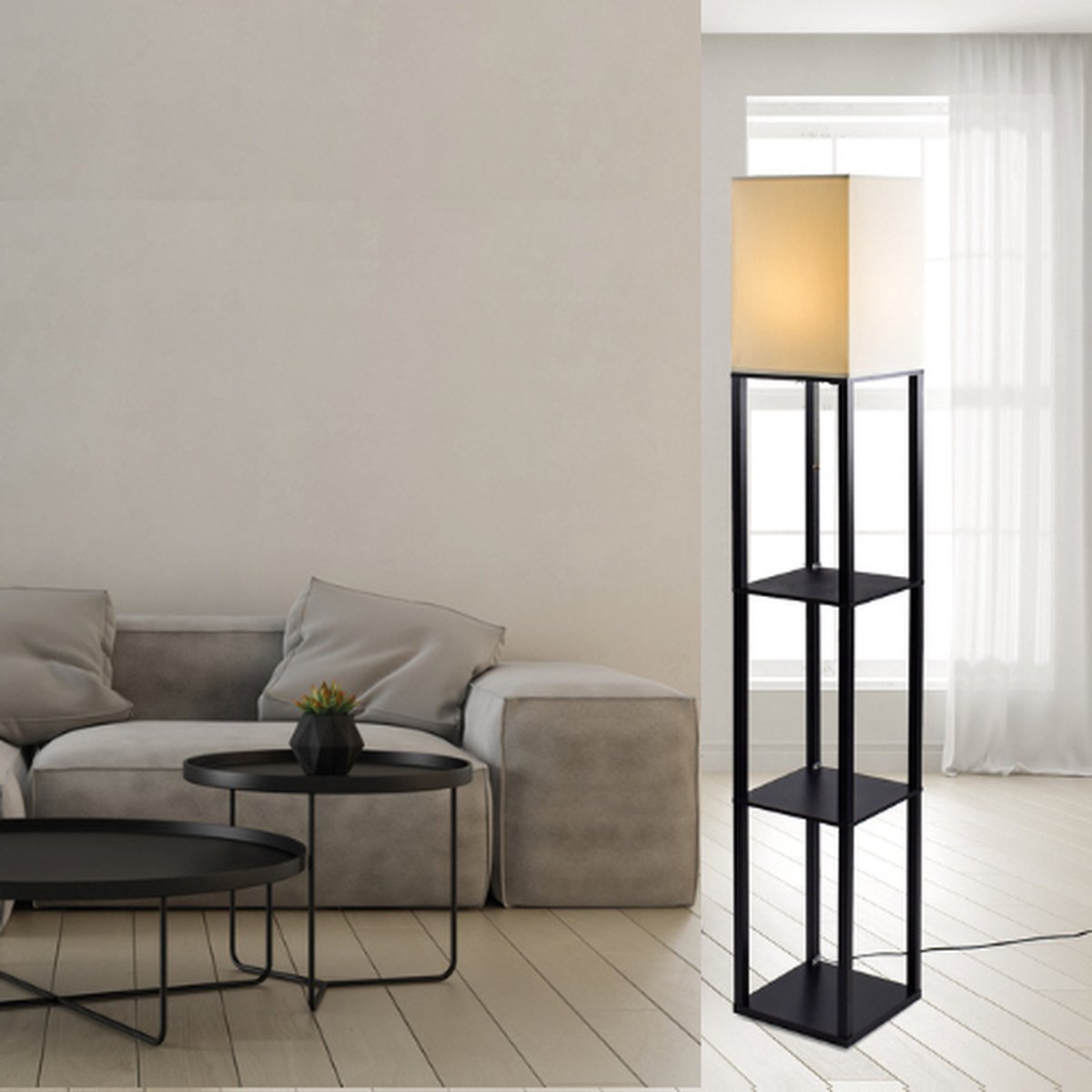 Varin® Vloerlamp met vakken - Zwart - E27 - Staande lampen - Sfeerlamp ...