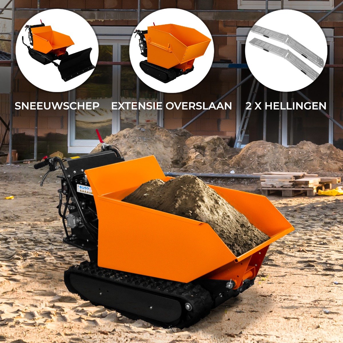 T-Mech Mini Dumper Rupsbanden - Kruiwagen 500kg Laadvermogen - 270cc ...