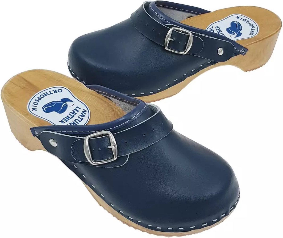 Zweedse Klompen ‘Dallund’ Echt Leer Blauw - Elzenhouten zool maat 37 ...