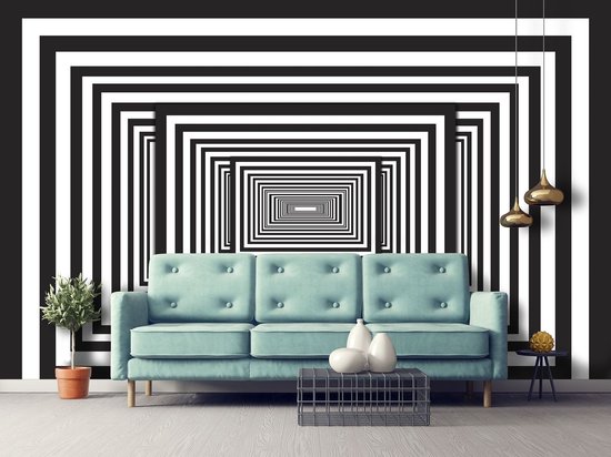 Fotobehang - Vlies Behang - Zwart-wit 3D Tunnel - 254 x 184 cm | bol.com