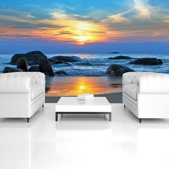 Fotobehang - Vlies Behang - Strand en Zee bij Zonsondergang - 254 x 184 ...