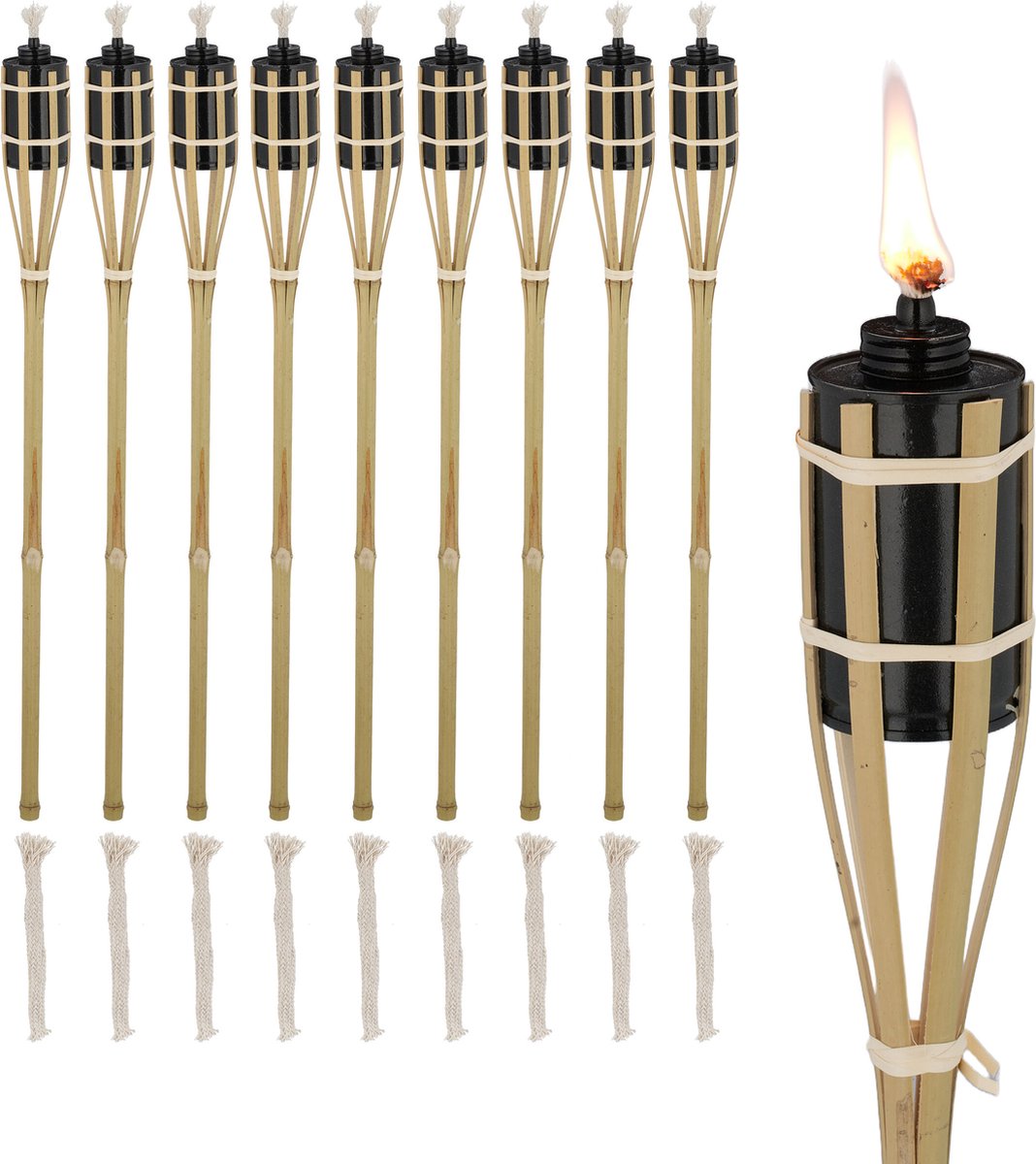 Relaxdays tuinfakkels - set van 10 - bamboe oliefakkels - 70 cm ...