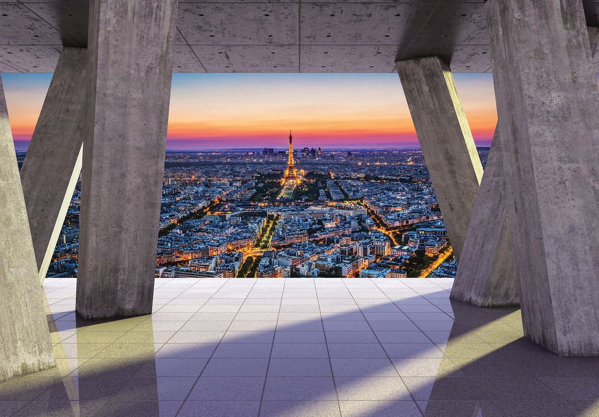 Fotobehang - Vlies Behang - Parijs Skyline en Eiffeltoren Terraszicht ...