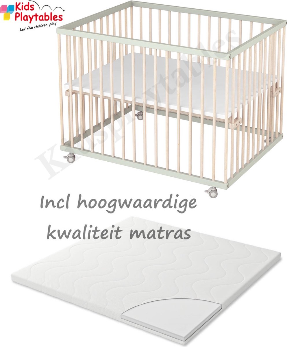 SÄMANN® Baby Box Premium 75x100 Groen-Naturel met matras en in hoogte ...