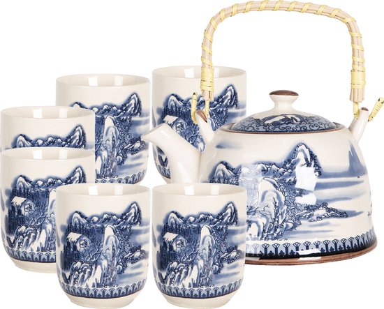 HAES DECO - Chinese Thee set - Theepot met 6 kleine kopjes - Porselein ...