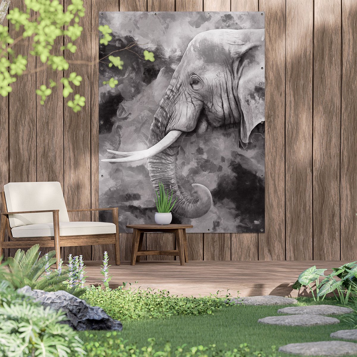 Gards Tuinposter Olifant - Abstract - Zwart Wit - 120x160 cm - Tuindoek ...