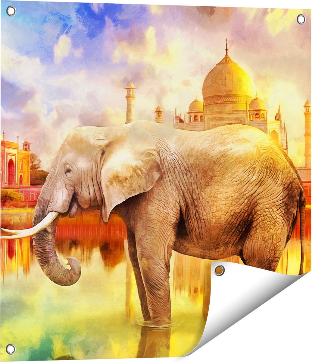 Gards Tuinposter Getekende Olifant bij Taj Mahal - Abstract - 60x60 cm ...