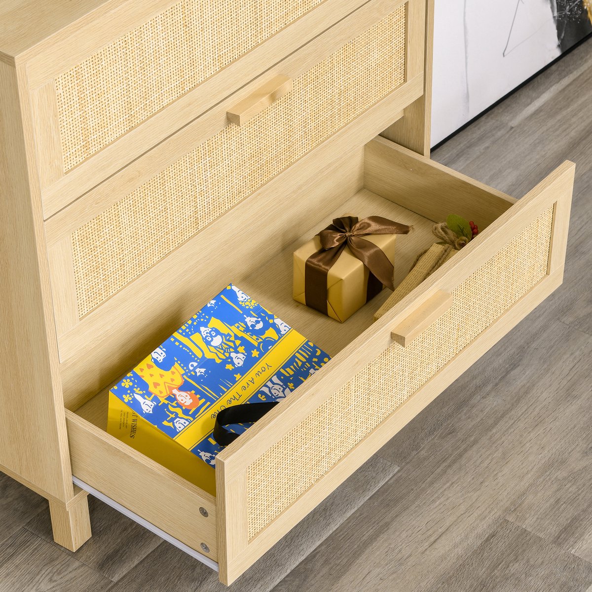 HOMCOM Ladekast zijkast met 3 schuiflades ladekast MDF naturel 831-378 ...