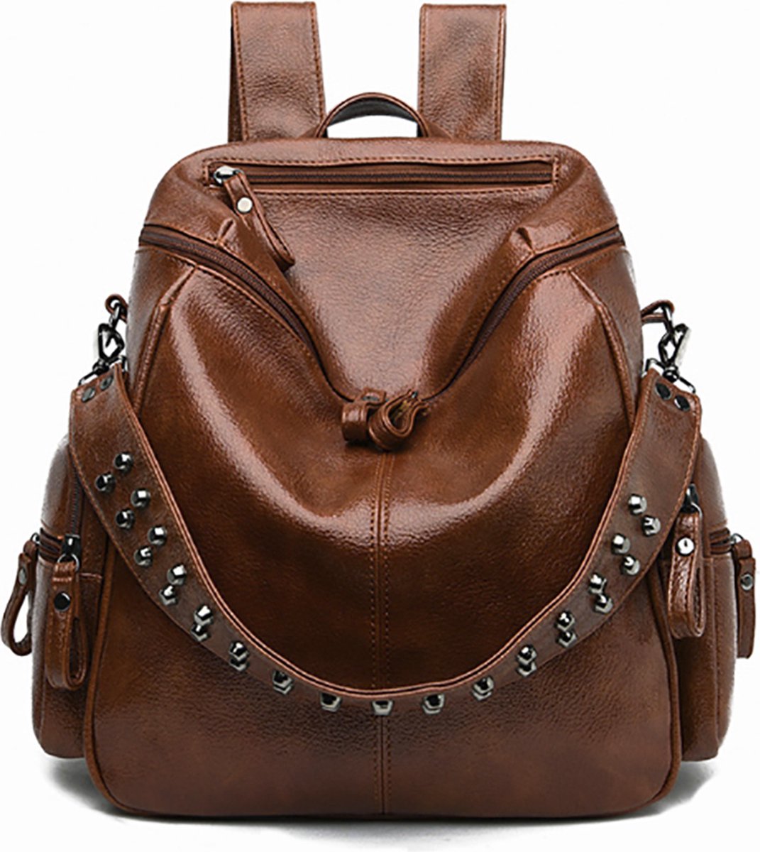 Rugtassen dames - rugtas Lola bruin - schoudertas - leerlook - 6 vakken ...