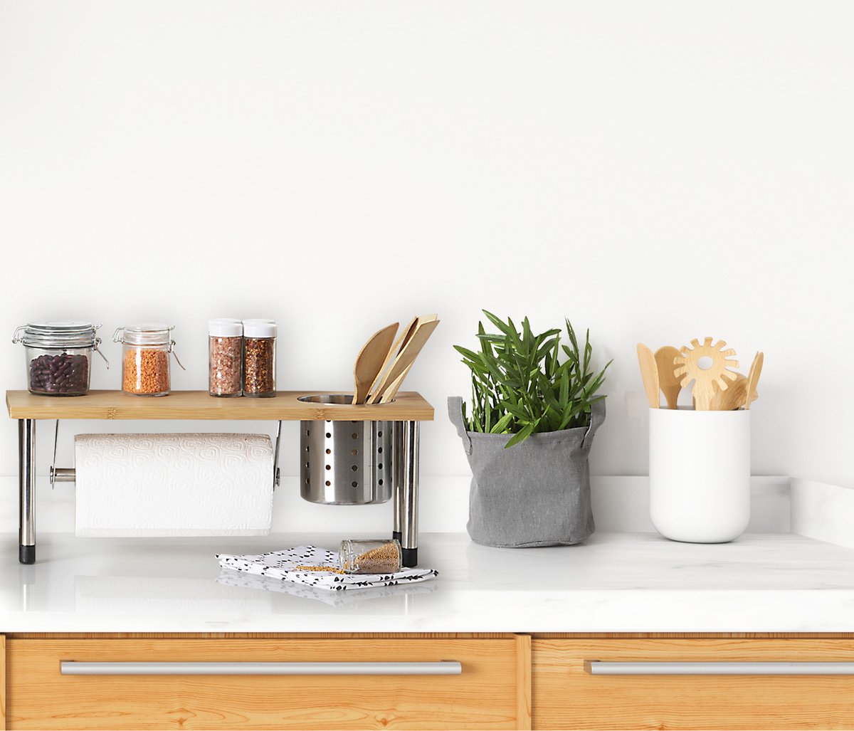 5Five keukenrek/aanrecht organizer met keukenrolhouder/keukengerei ...