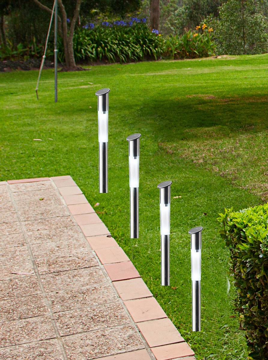 Lumineo solar prikspots/tuinspots - set 6x - rvs - H57 cm - zonne ...