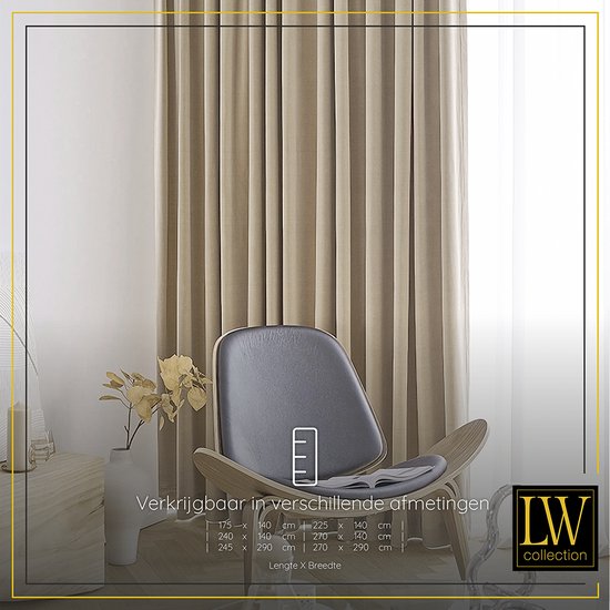 LW Collection Gordijnen beige velvet kant en klaar 290x270cm met ...