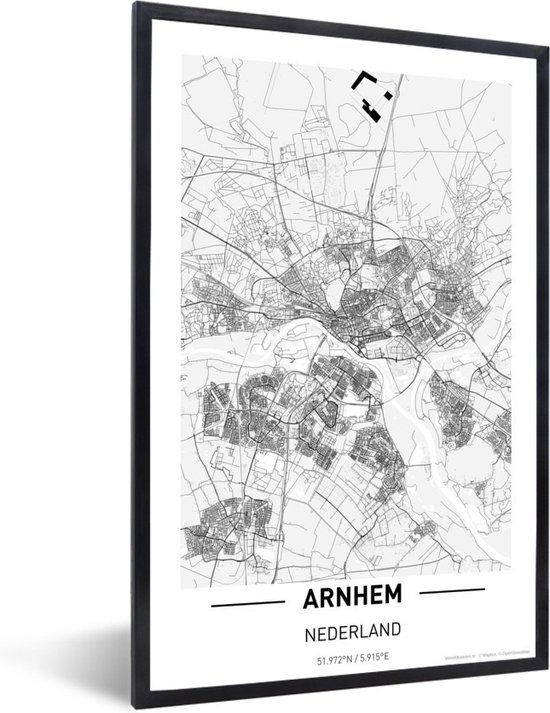 Fotolijst incl. Poster - Stadskaart Arnhem - 60x90 cm - Posterlijst - Plattegrond | bol