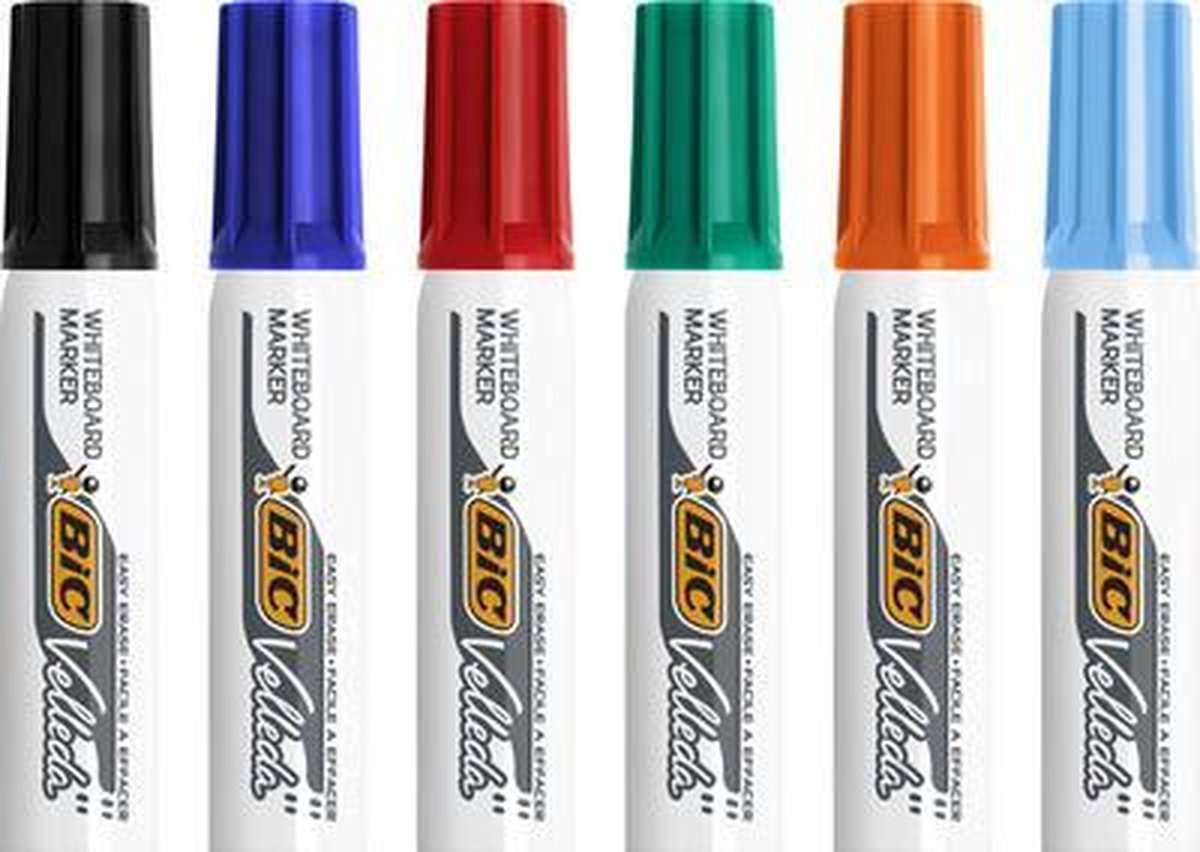 BIC Whiteboard Marker Velleda 1781, wigvormige punt (4.6 mm), set van 6 ...