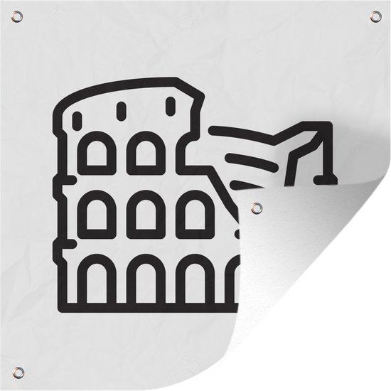 Tuindoek Eenvoudige tekening van het Colosseum in Rome in zwart-wit ...