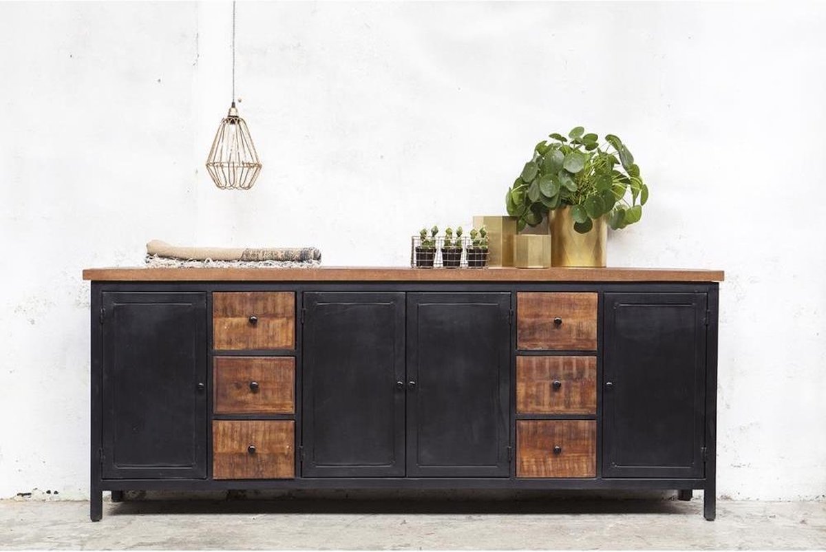 Dressoir Zwart - Hout & Metaal - 230x45x92cm - Dressoir Alana Giga ...