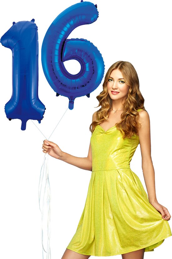 Blauwe folie ballonnen cijfer 16. | bol.com