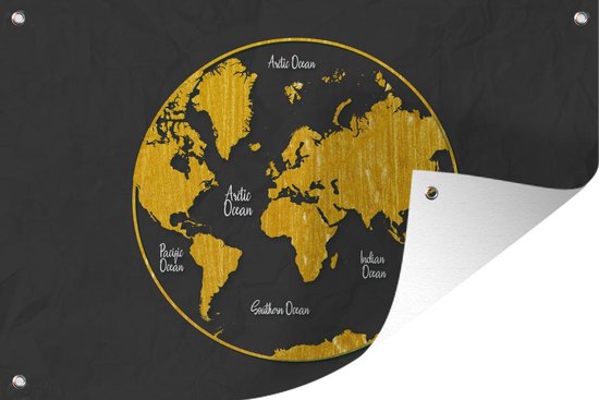 Carte du monde ronde et dorée sur fond gris. Affiche de jardin 60x40 cm ...