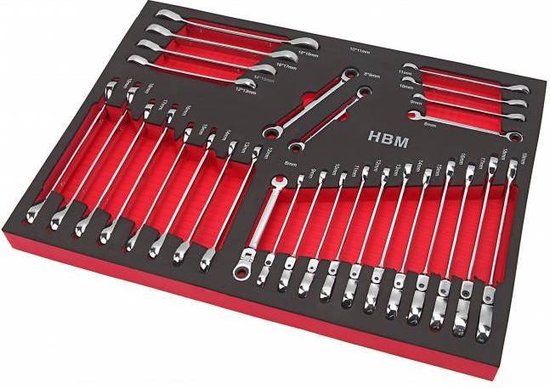 HBM PROFI 30-delige ring / ratel / steeksleutelset FOAM inlay | bol