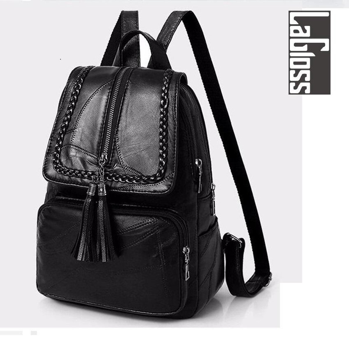 LaGloss Leatherlook Dames Rugtas Gevlochten + Rits - Luxe Schouder tas ...