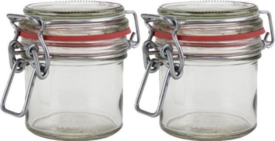 2x Mini weckpot/inmaakpot 100 ml met rode rubberen ring, klepdeksel en ...