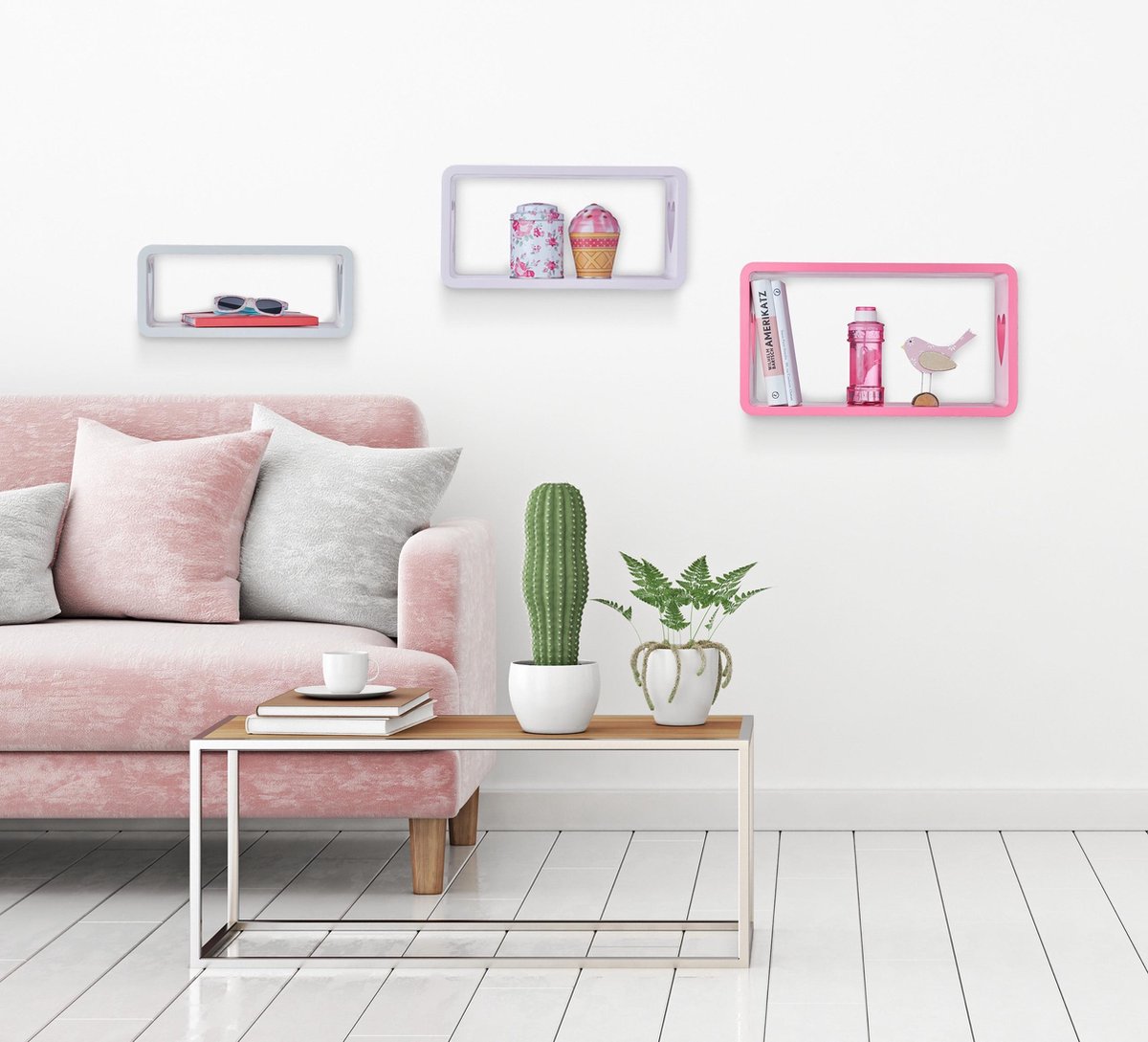 Relaxdays wandbox hart - set van 3 stuks - wandboard met hartjes - wandelement - hout | bol