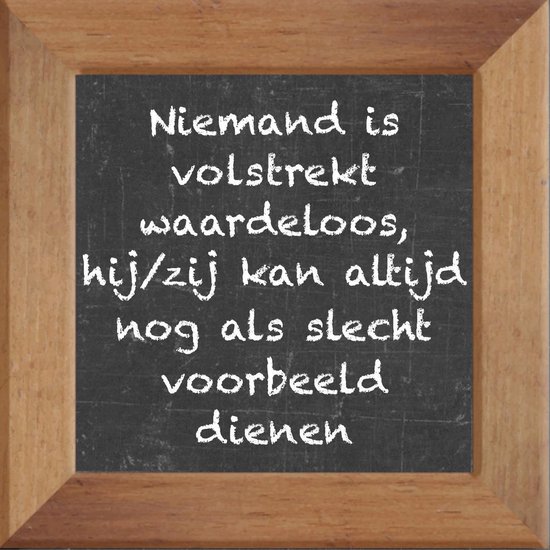 Wijsheden op krijtbord tegel over Overig met spreuk :Niemand is ...