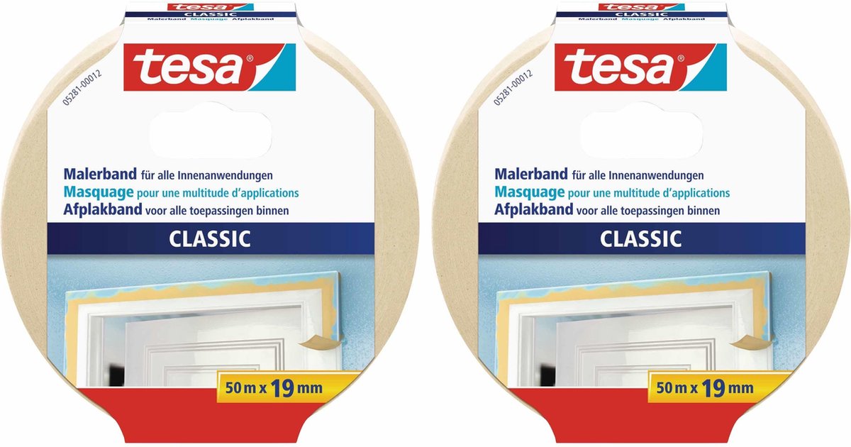 2x rollen afplaktape/schilderstape 19 mm x 50 m - Verf afplakband/tape ...