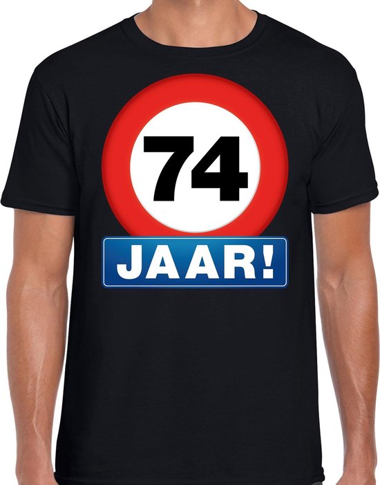 Stopbord 74 jaar verjaardag t-shirt - zwart - heren - 74e verjaardag ...