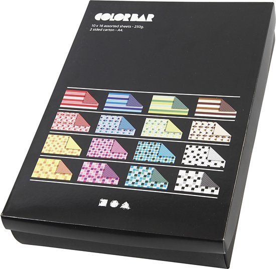Color Bar karton, A4, 210x297 mm, 250 gr, diverse kleuren, 16x10 vel/ 1 ...