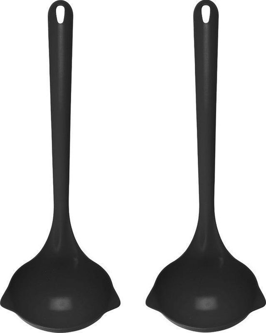 Set van 2x stuks kunststof lepels/opscheplepels zwart 30 cm keukengerei ...