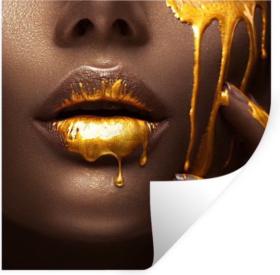 Muurstickers - Sticker Folie - Goud - Vrouw - Verf - Lippen - Luxe ...