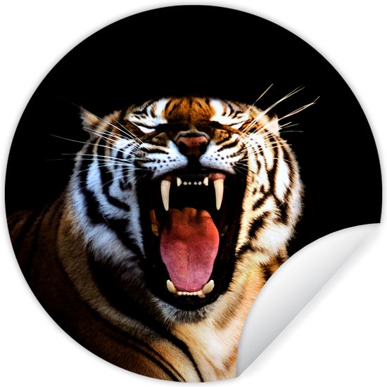 WallCircle - Muurstickers - Behangcirkel - Tijger - Tanden - Zwart - ⌀ 140 cm -... | bol