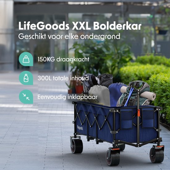 LifeGoods Bolderkar - XXL - Opvouwbaar - 300L - 150KG Draagkracht ...