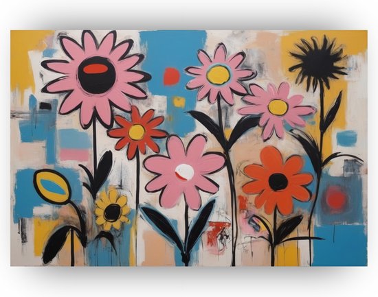Bloemenveld Basquiat schilderij - Bloemenveld schilderijen - Schilderij ...