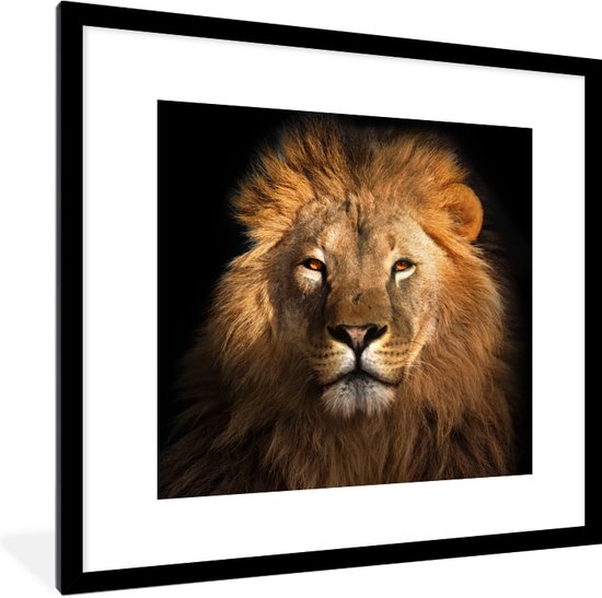 Fotolijst incl. Poster - Leeuw - Dieren - Zwart - Licht - Bruin ...