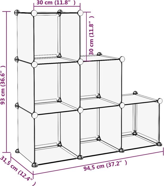 vidaXL Opbergmeubel met 6 vakken polypropeen transparant - Opbergmeubel ...