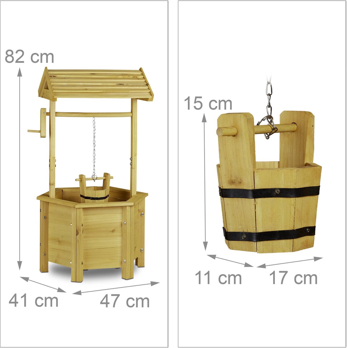 Relaxdays waterput tuin met emmer - houten sierput - tuindecoratie ...
