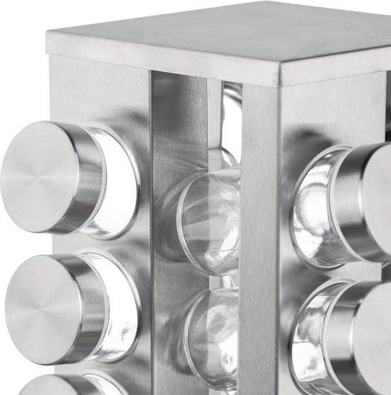 draaibaar kruidenrek, 20 potjes, rvs, glas, staand rekje voor kruiden ...