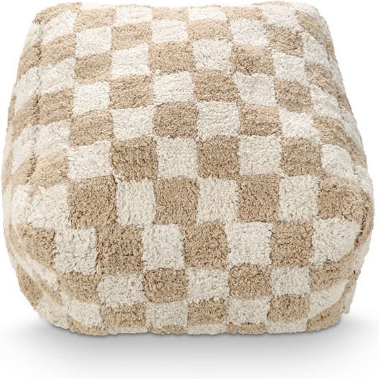 vtwonen Poef - Geblokt - Naturel - Vierkant - 45 x 45 x 25 cm | bol