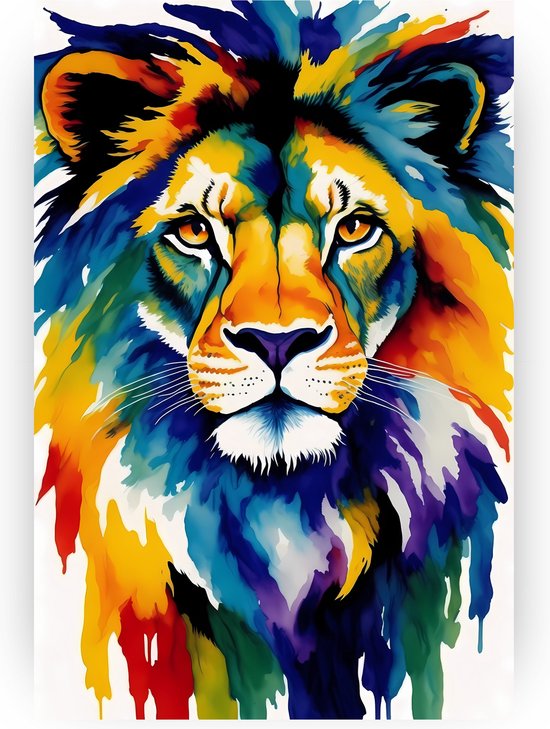 Leeuw in waterverf poster - Aquarel muurdecoratie - Poster leeuw ...