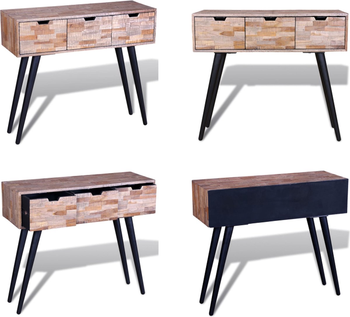 vidaXL Wandtafel met 3 lades gerecycled teakhout - Salontafel ...